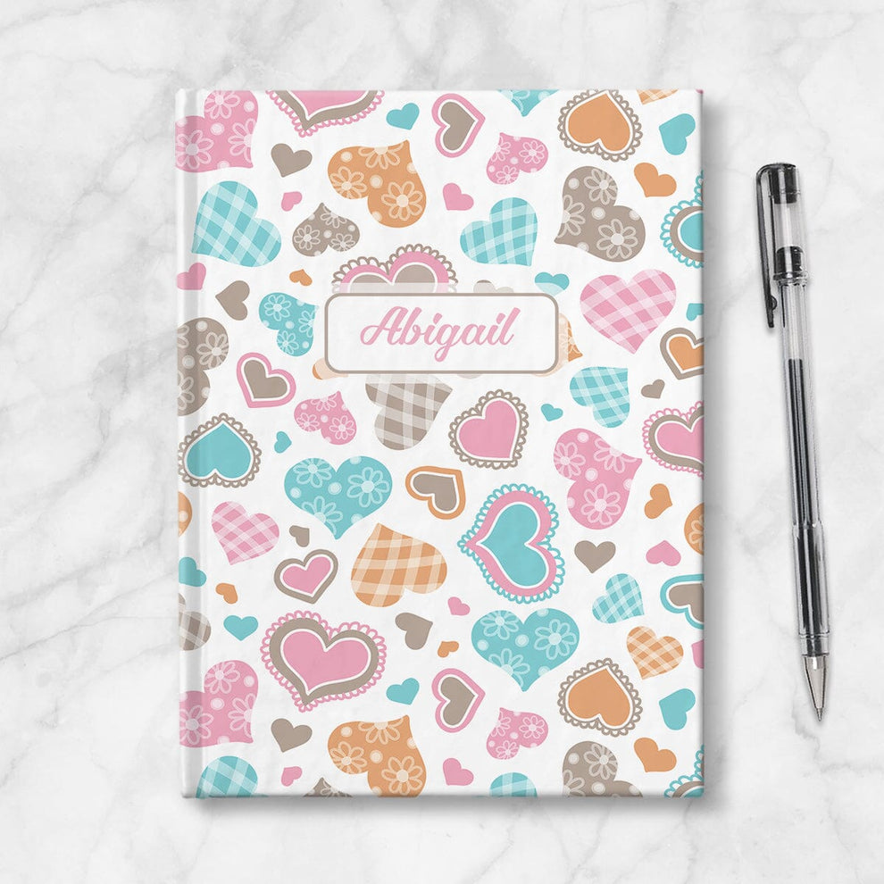 Personalized Cutesy Hearts Pattern Journal | Custom Hardcover Notebook ...