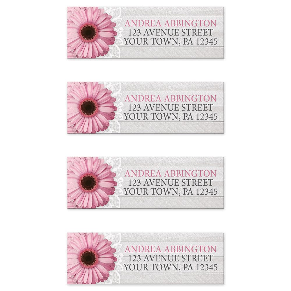 Personalized Rustic Pink Daisy Gray Wood Return Address Labels ...