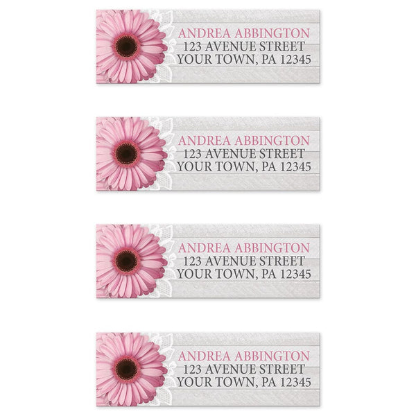 Personalized Rustic Pink Daisy Gray Wood Return Address Labels ...