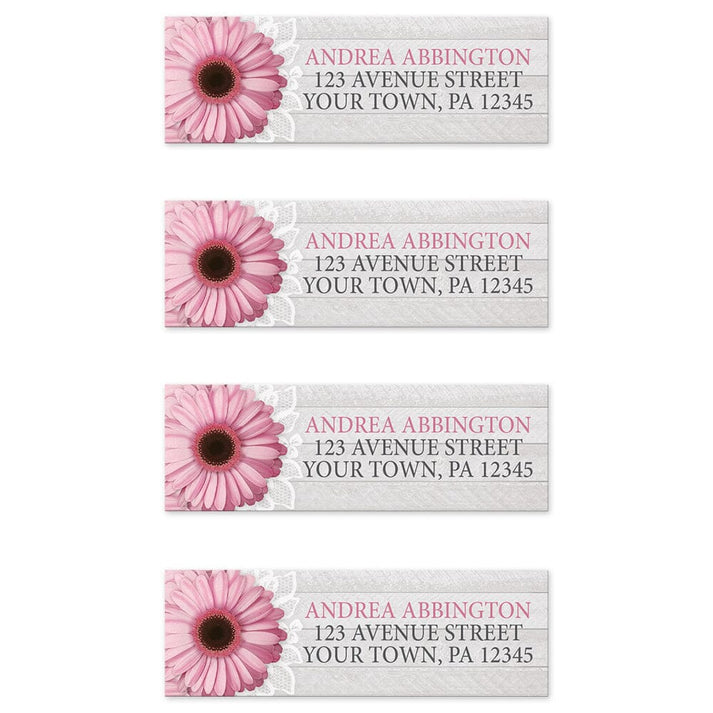 Personalized Rustic Pink Daisy Gray Wood Return Address Labels ...