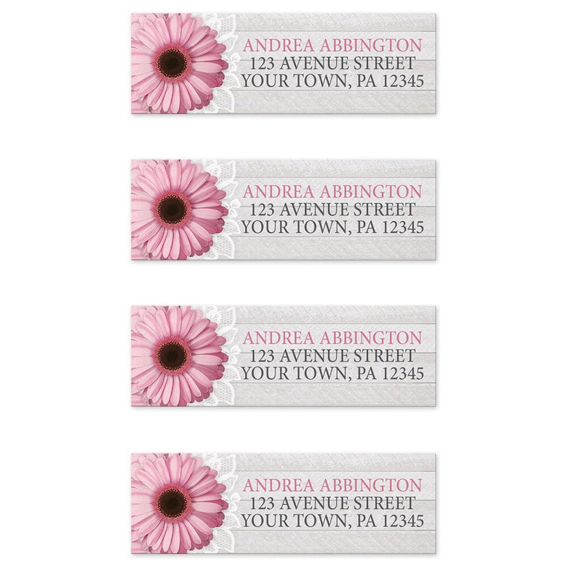 Personalized Rustic Pink Daisy Gray Wood Return Address Labels ...