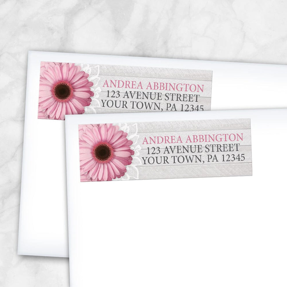 Personalized Rustic Pink Daisy Gray Wood Return Address Labels ...