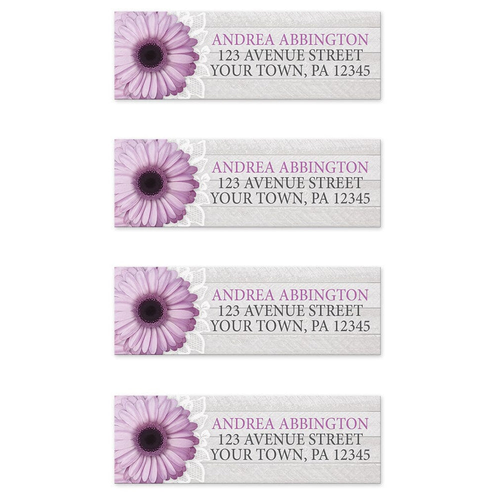 Rustic Purple Daisy Gray Wood Personalized Return Address Labels ...