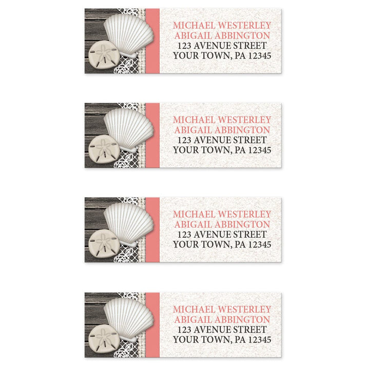 Seashell Lace Wood Sand Coral Beach Address Labels | Printed 40-Pack ...