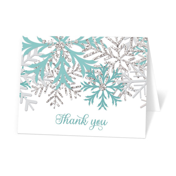 Winter Teal Silver Snowflake Thank You Cards | 20-Pack or More ...